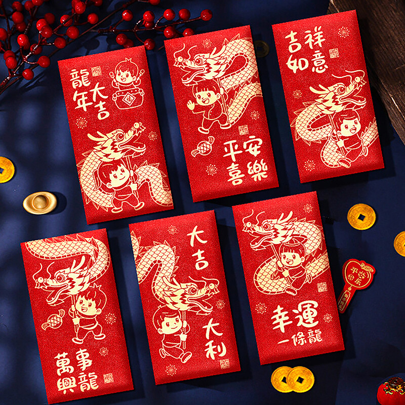 6PCS 2024 Year Of Dragon Chinese Long Red Envelope Dragon Lucky Money ...