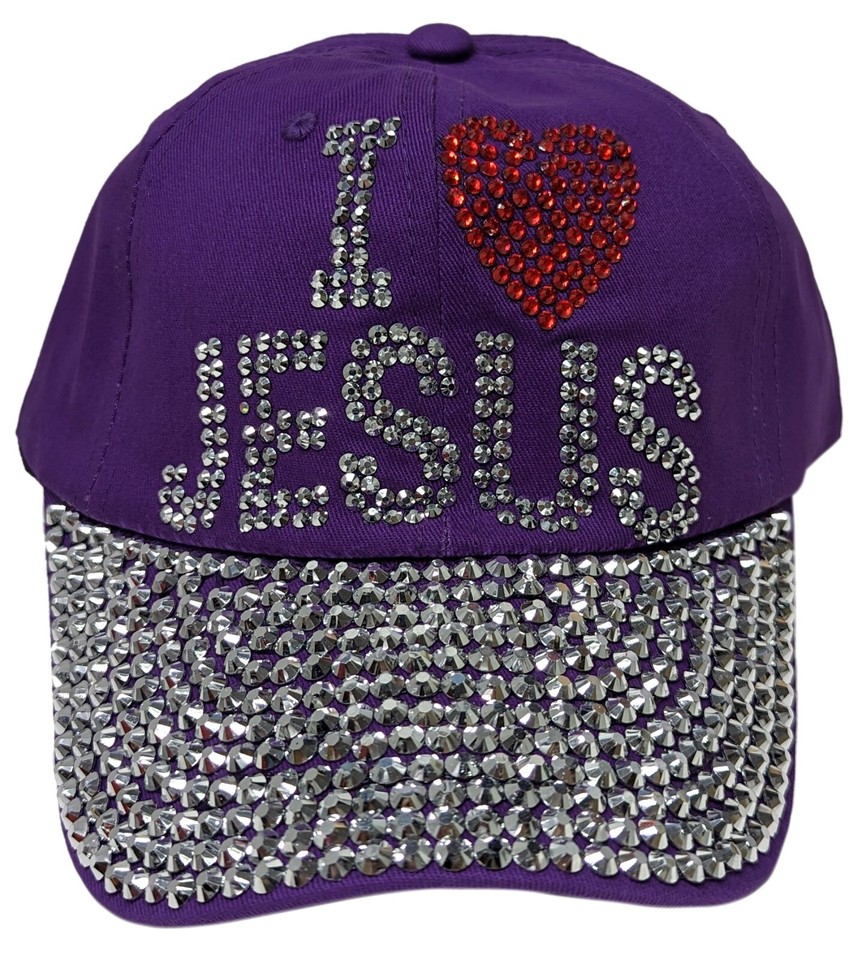 "I LOVE JESUS" Bling Rhinestones Solid Color Baseball Cap Curved Visor ...