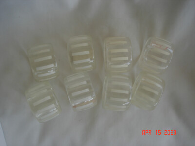NICE SET 8 Vtg. AUDREY MCM LUCITE / PLASTIC NAPKIN RINGS Clear w/ White ...