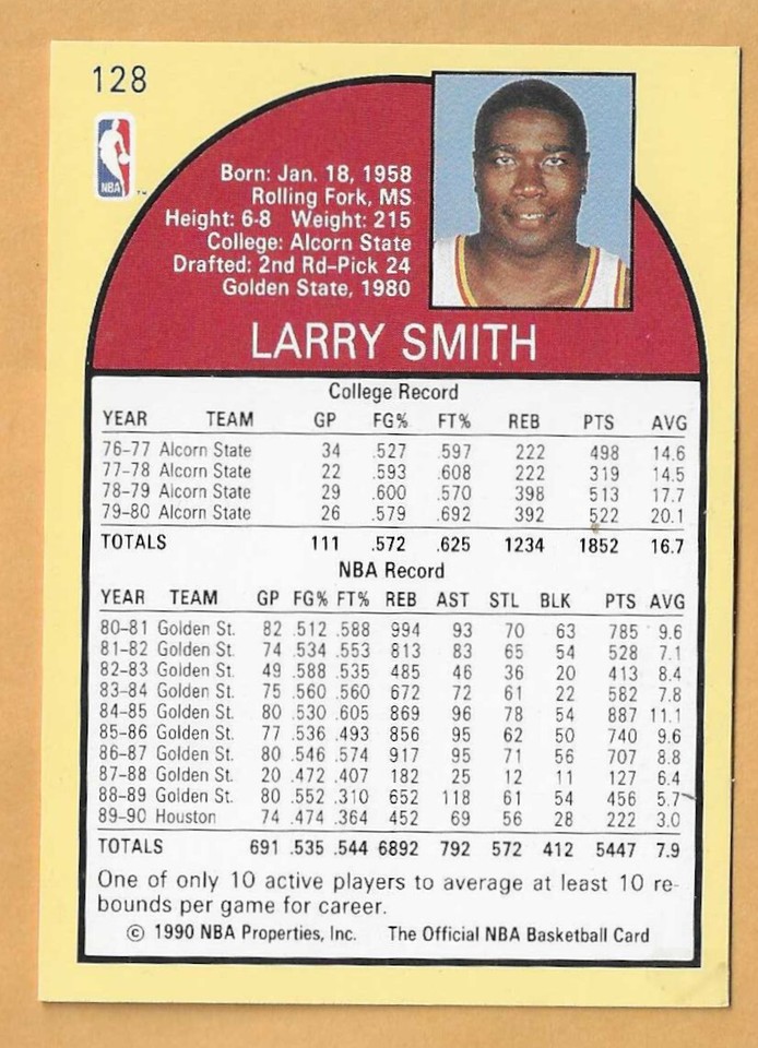 LARRY SMITH HOUSTON ROCKETS #128 NBA HOOPS 1990-91 | eBay