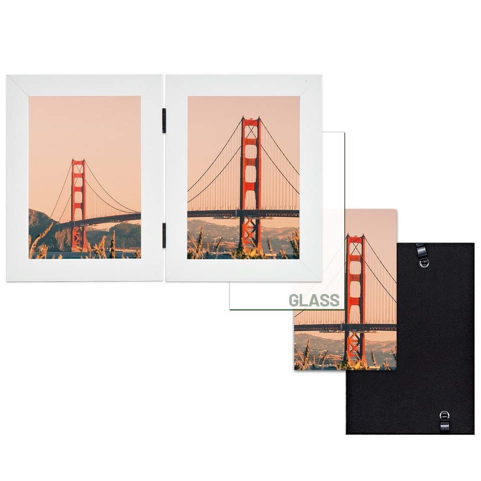 5x7 Double Frame Wood Grain Hinged Picture Frame Two Photo Frames for ...