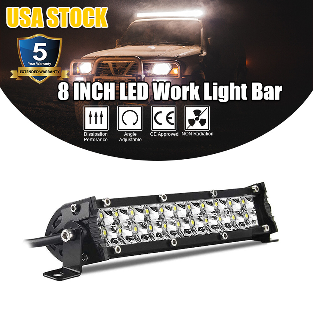 8 inch LED Light Bar 30W Dual Row Flood Spot Combo Offroad Work Driving ...