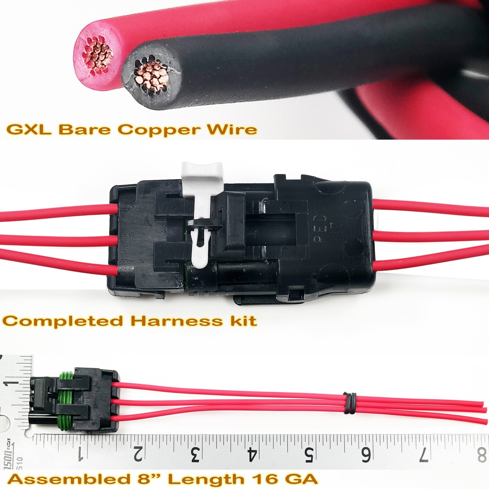 GM/Delphi 3-Wire BLACK WeatherPack Connector Assembled 8" 16 AWG ...