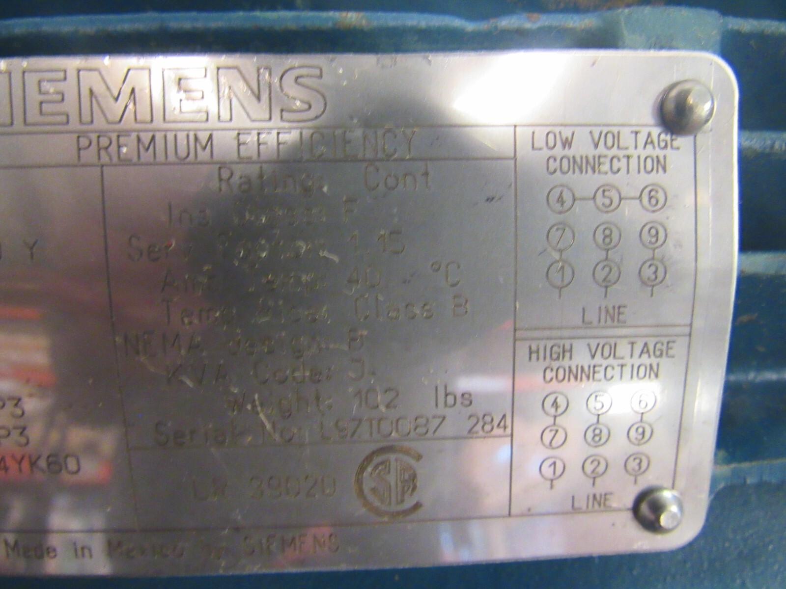 SIEMENS PE-21 PLUS RGZESD 5HP,3PH,1730RPM MOTOR W/ WANNER D10SLSVHFECB ...