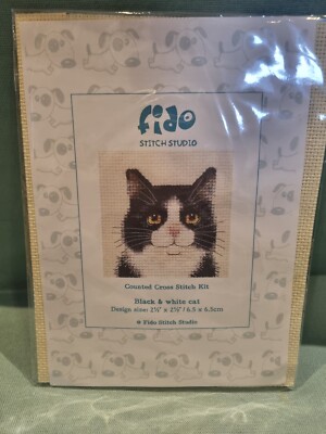 Fido Stitch Studio Black & White Cat Kitten Counted Cross Stitch Kit ...