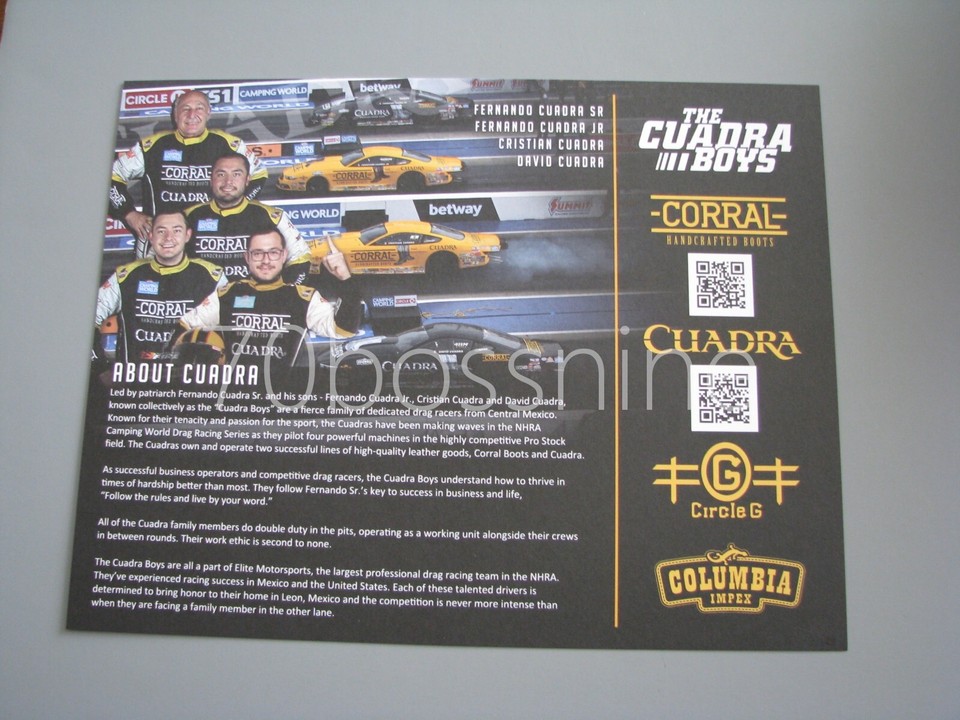 CUADRA BOYS FAMILY 2023 CORRAL PRO STOCK 8.5x11 NHRA DRAG RACING ...