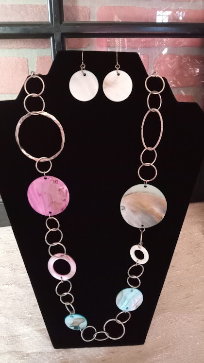 Silver Chain With Seashell Discs Pink Blue + Seashell Disc Hook ...