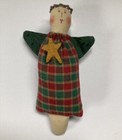 Handmade Folk Art Angel Doll Pin Stuffed Plaid Fabric 3” Vintage Signed ...