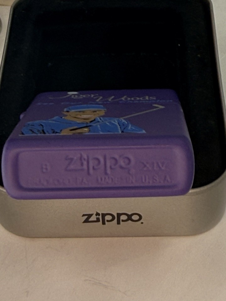 ZIPPO 1998 TIGER WOODS PROTOTYPE PURPLE MATTE LIGHTER UNFIRED IN BOX ...