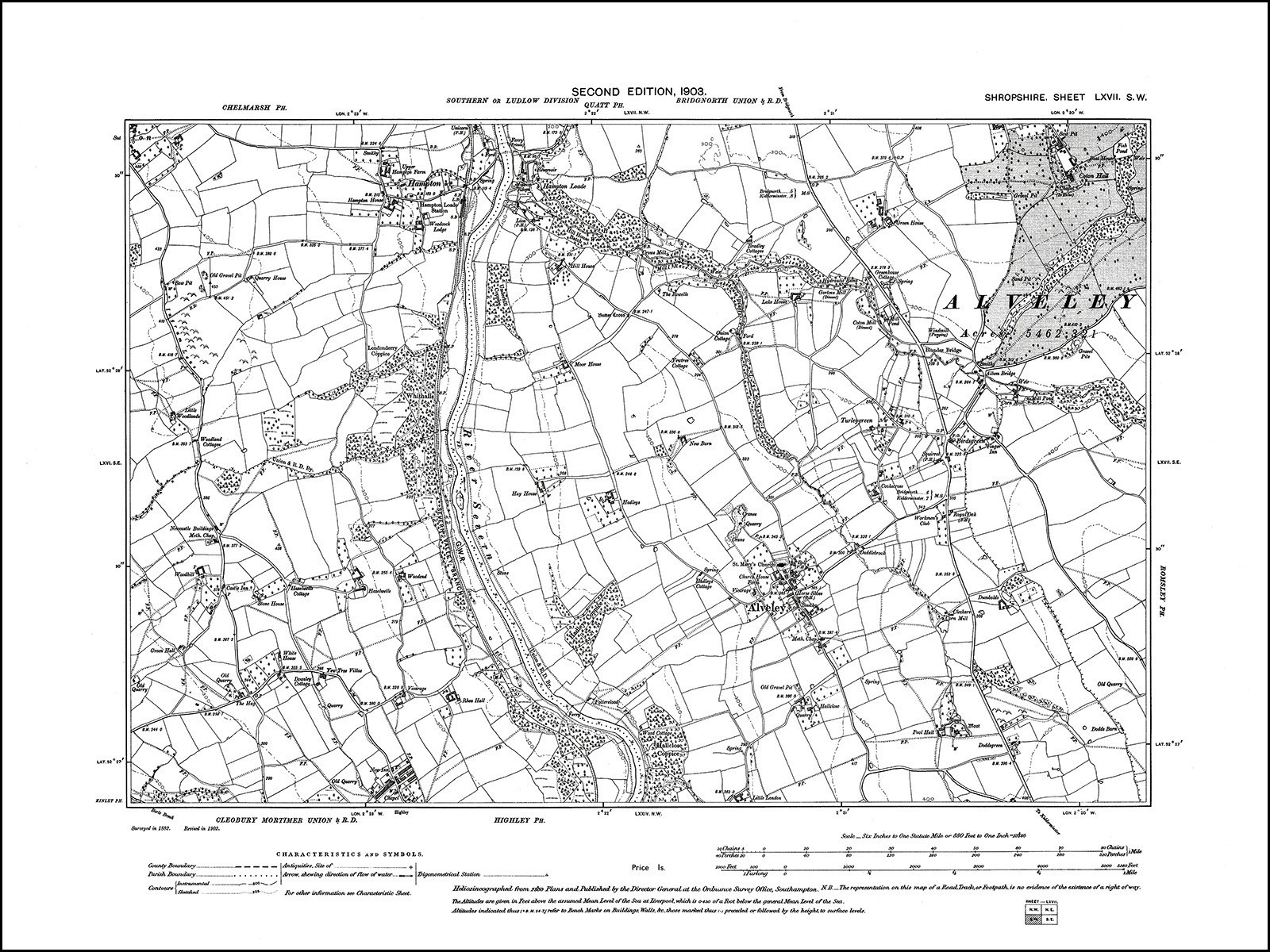 Alveley, Hampton, old map Shropshire 1903: 67SW repro | eBay