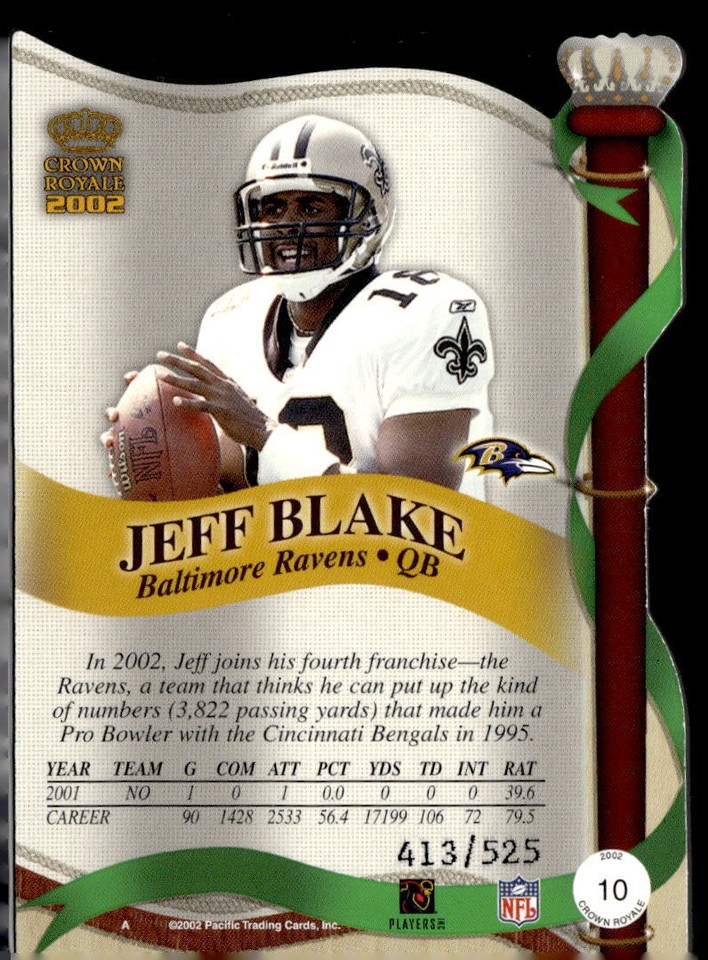 2002 Pacific Crown Royale #10 Jeff Blake Red #/525 Baltimore Ravens | eBay