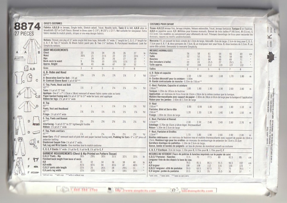 Simplicity 8874 Kids Halloween Costumes-Top-Robe Hood 3-4-5-6-7-8 ...