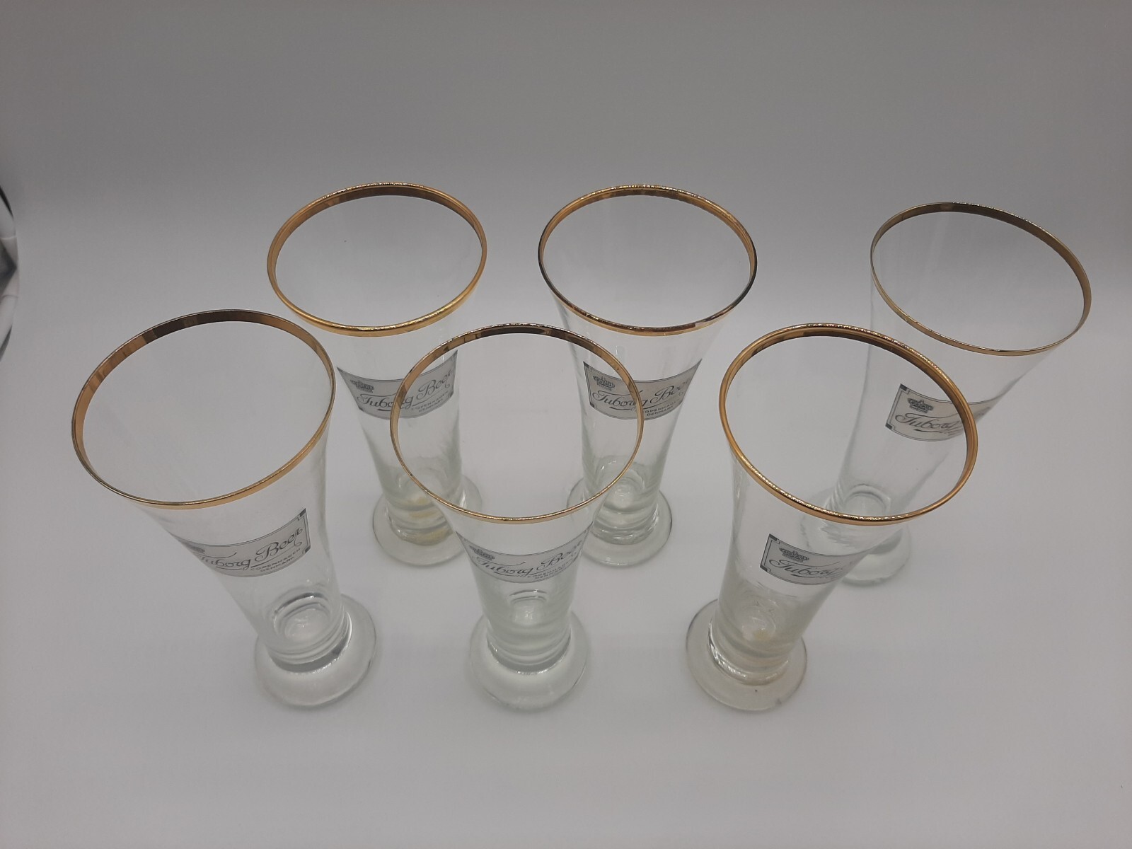 Lot of 6 Vintage Tuborg Beer Gold Rim Pilsner Glass Copenhagen Denmark ...