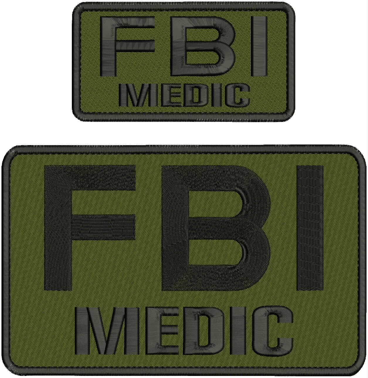 F B I MEDIC EMBROIDERY PATCH 6X10 AND 3X6 VELCR@ ON BACK BLACK ON OD ...