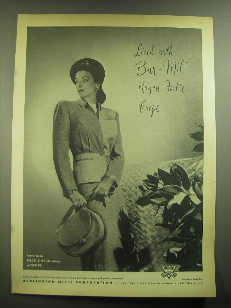 1945 Burlington Mills Fashion Ad - Lined with Bur-Mil Rayon Faille ...