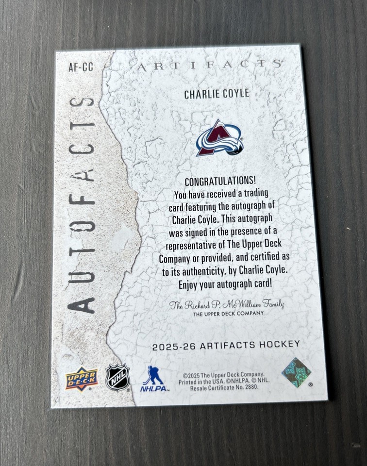 Charlie Coyle 2025-26 UD Artifacts AutoFacts Auto #AF-MN Colorado ...