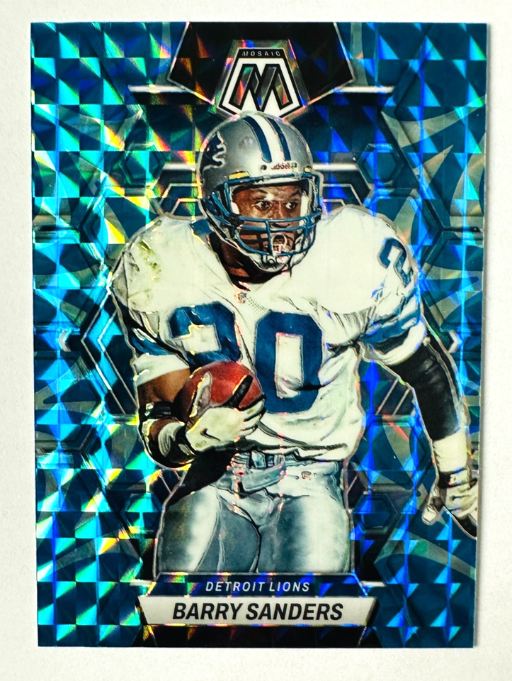 2023 Panini Mosaic Barry Sanders BLUE Reactive Prizm Card #190 Lions ...