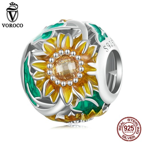 VOROCO Women 925 Sterling Silver delicate Sunflower Charm Jewelry Fit ...