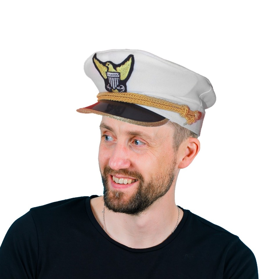 Dress-Up-America Boat Captain Hat - White Navy Admiral Cap for Adults ...
