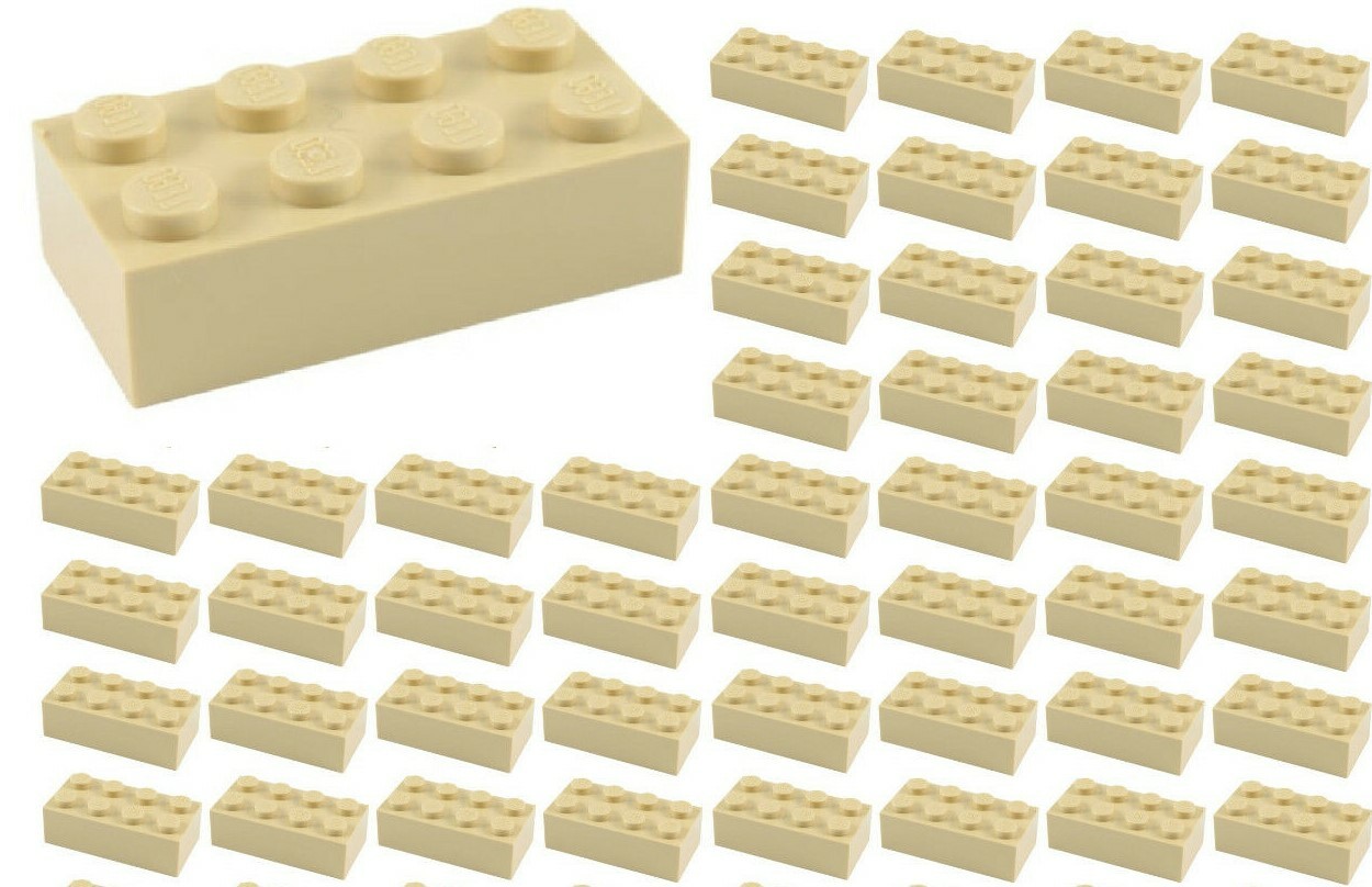 ☀️50x NEW LEGO 2x4 Tan Bricks (ID 3001) BULK Parts Beige Harry Potter ...
