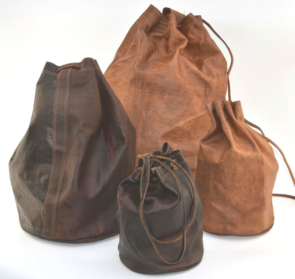 Organic Leather Drawstring Bucket Duffel Bag Backpack Rucksack Moroccan ...
