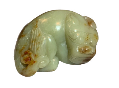Antique Chinese Carved Yellowish Celadon Nephrite Jade Mythical Beast ...