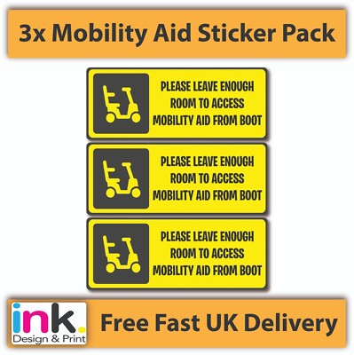 3 X Disabled Sign Mobility Scooter Disability 200x80mm Car Access Boot ...