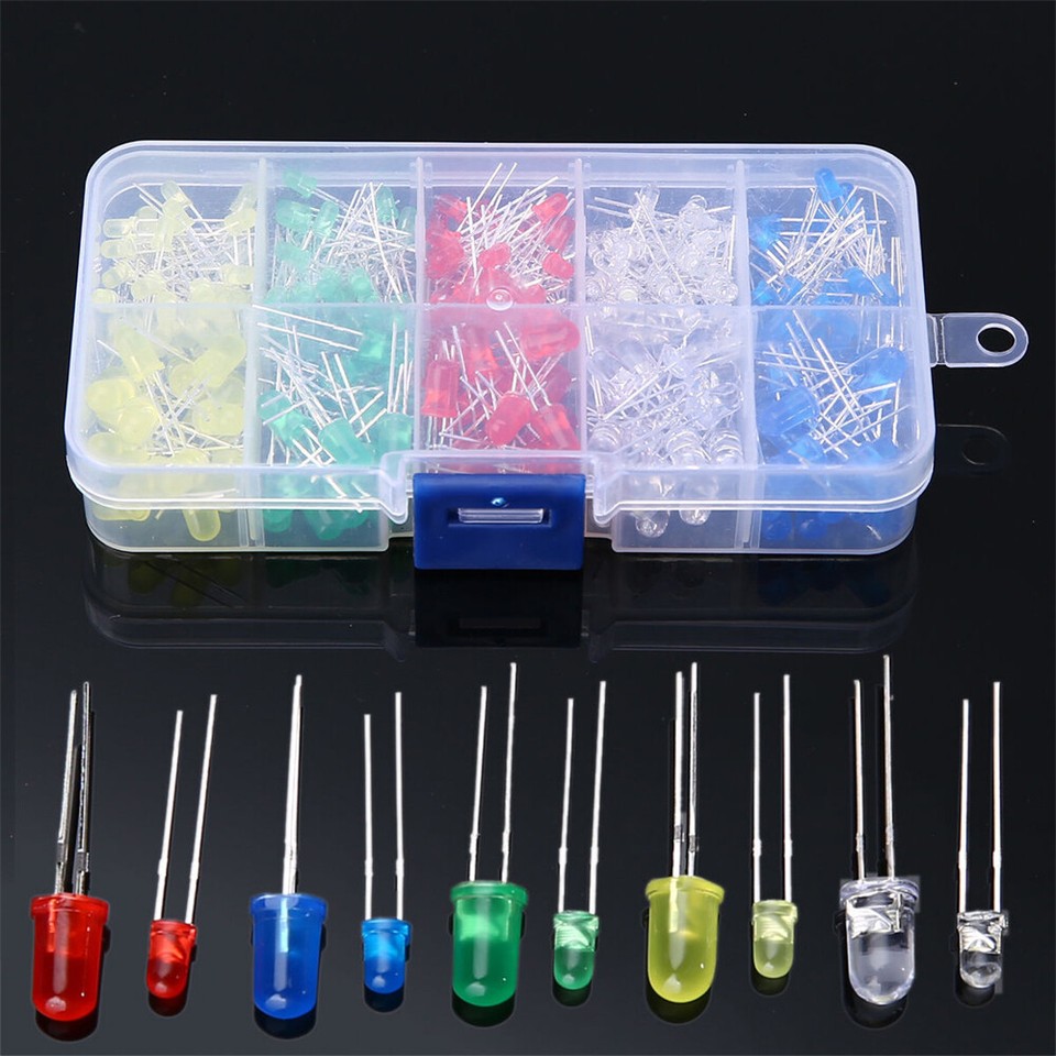 3mm 5mm 300pcs LED Lights Assortment Set White Yellow Red Blue Green UK ...