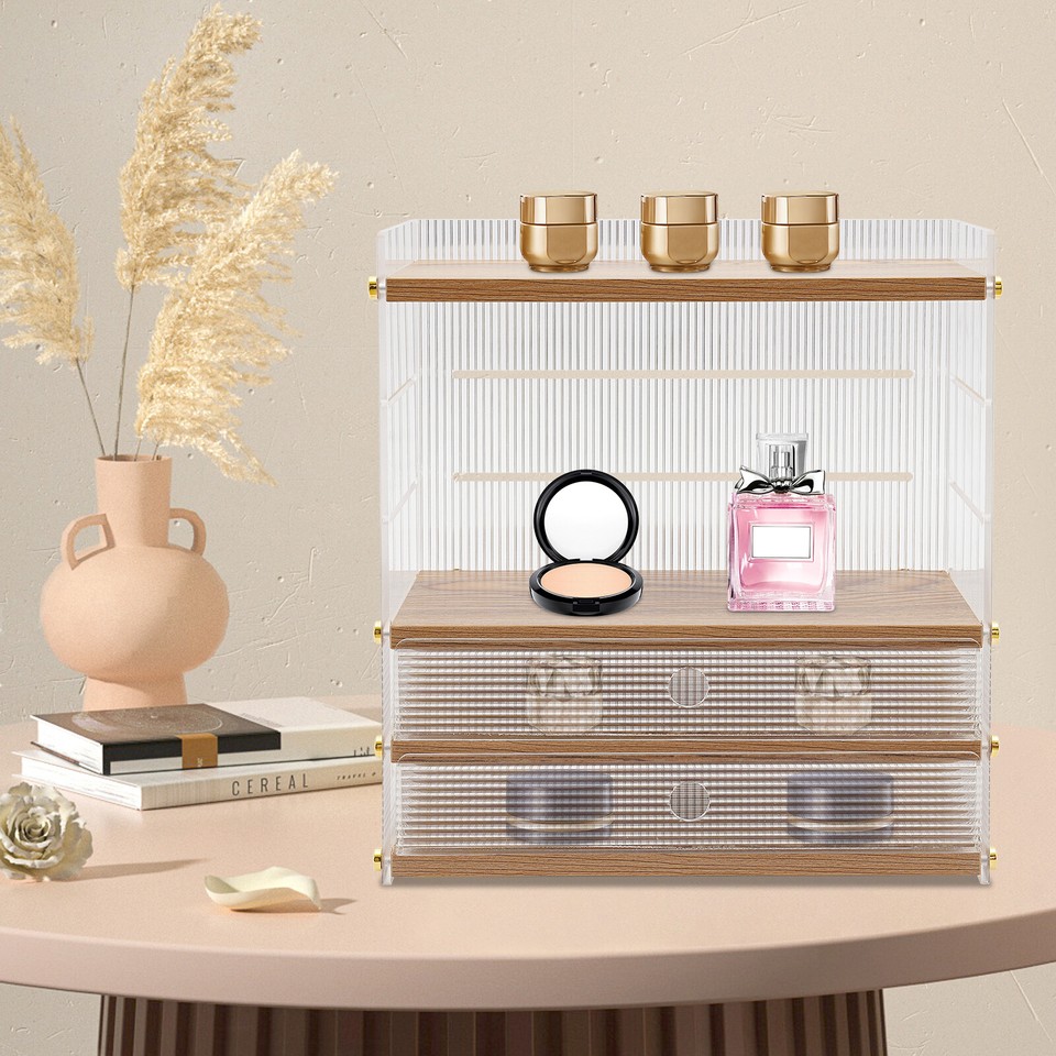 Modern 4 Tiers Wood Clear Desk Organizer Tabletop Storage Cabinet ...