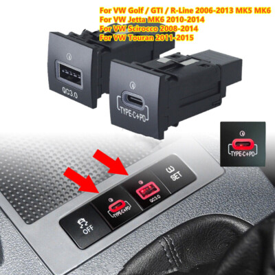 USB QC3.0 Charger PD Kit For VW Jetta MK6 2010-14 Golf GTI R-Line 2006 ...