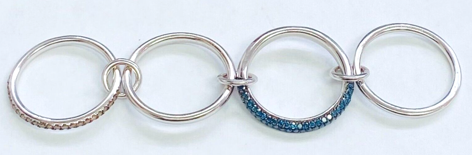 HSN Colored Diamond Sterling 0.74cttw Blue & Champagne 4 Pieces Band ...