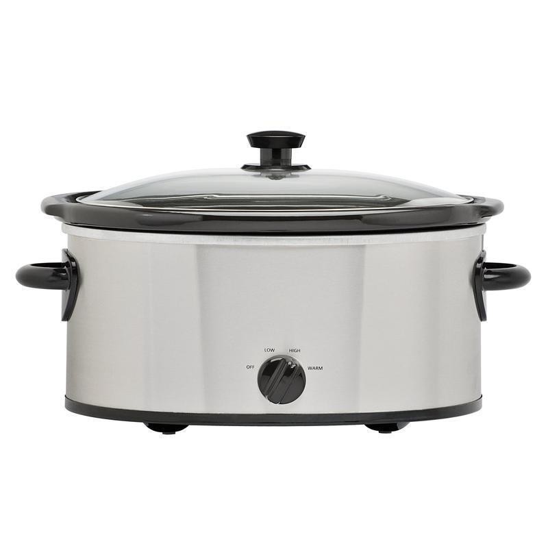 6 Quart Slow Cooker Stainless Steel Glass Lid Tempered Control Easy ...