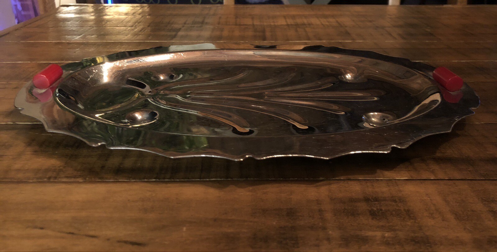 ANTIQUE ART DECO CHROME/RED BAKELITE PLATTER/SERVING PIECE MARKED ...