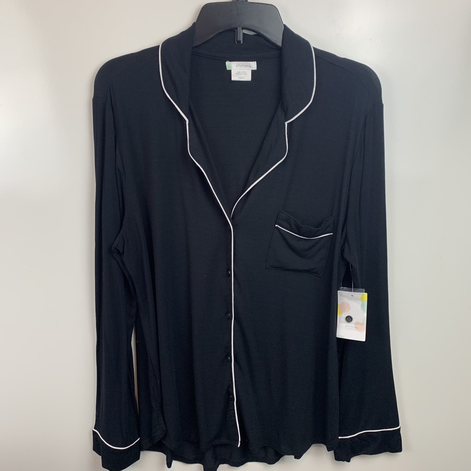 Shimera Womans NEW Button Up Lounge PJ Modal Top Size Medium Black Long ...