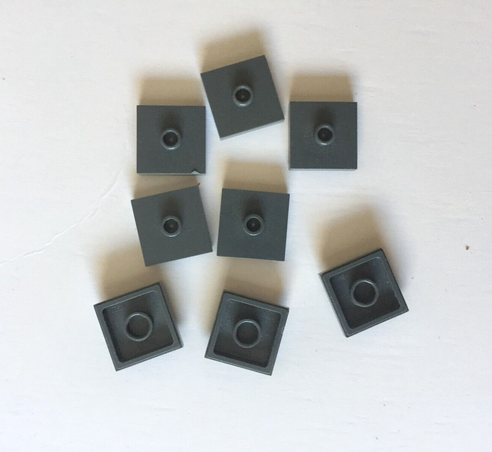 LEGO 2x2 DARK GRAY TILE PLATE MODIFIED Groove & 1 Stud Jumper (8 pieces ...