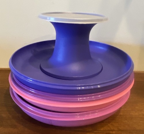Tupperware 5 Pc Serve-It-All Pedestal Serving Plates Chip Dip Pink ...