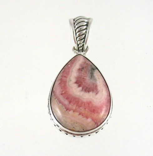 .925 Sterling Silver Pink Rhodochrosite Pendant Statement Teardrop 1.5 ...