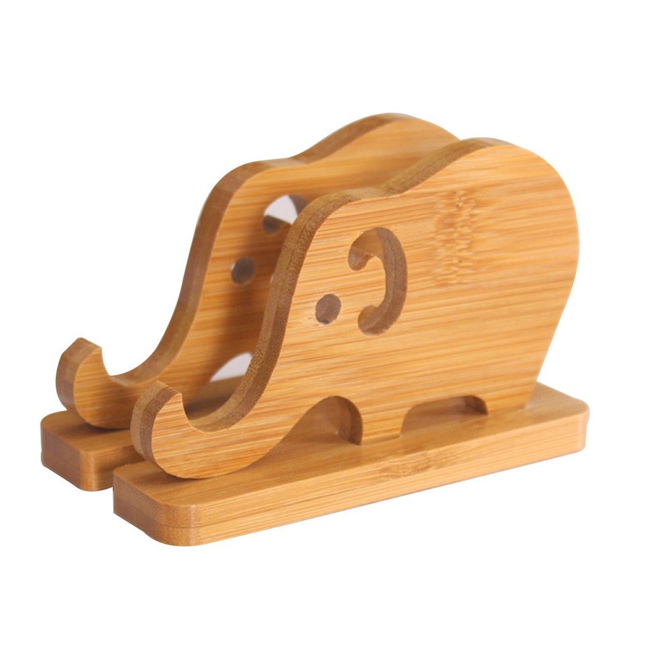 Phone Holder Wood Wooden Base Stand Cute Animal Funny Bamboo for Desk ...