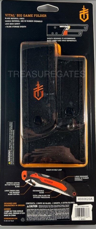 Gerber Vital Big Game Folder Hunting Skinning Knife w/4 Spare Blades ...