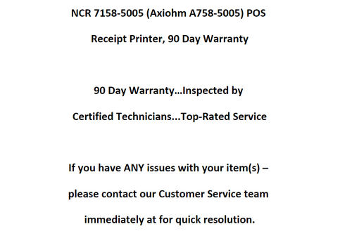 NCR 7158-5005 (Axiohm A758-5005) POS Receipt Printer, 90 Day Warranty ...