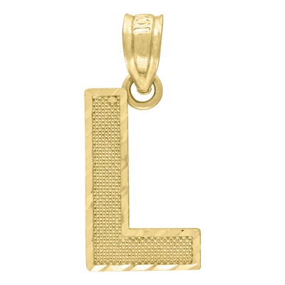 10K Yellow Gold Diamond Cut Initial L Charm Texture Letter Pendant ...