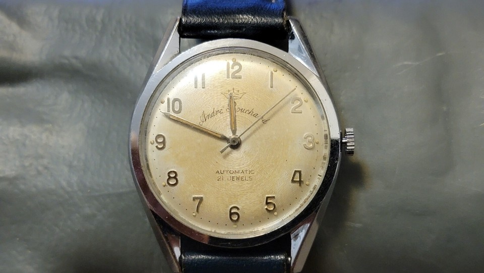 Vintage Andre Bouchard Stainless Steel 21 Jewels Automatic Men's Watch ...