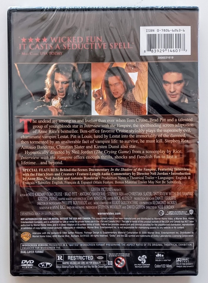 INTERVIEW WITH THE VAMPIRE 1994 DVD~BRAND NEW~SEALED~TOM CRUISE~BRAD ...