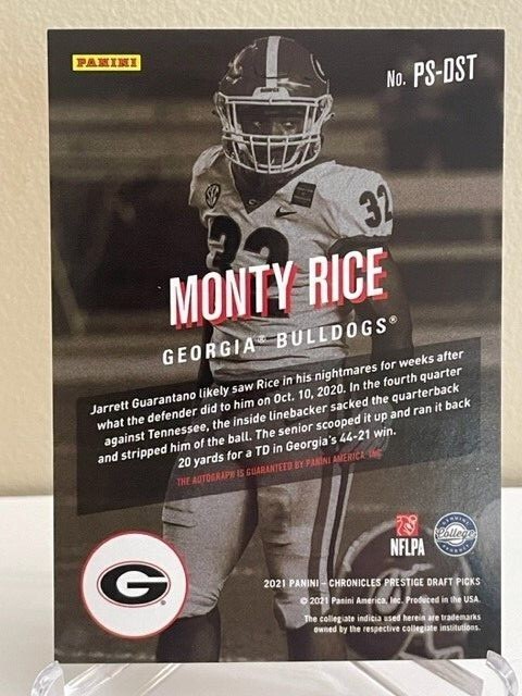 2021 Chronicles Draft Picks Green Monty Rice Rookie Auto #PS-DST Titans ...