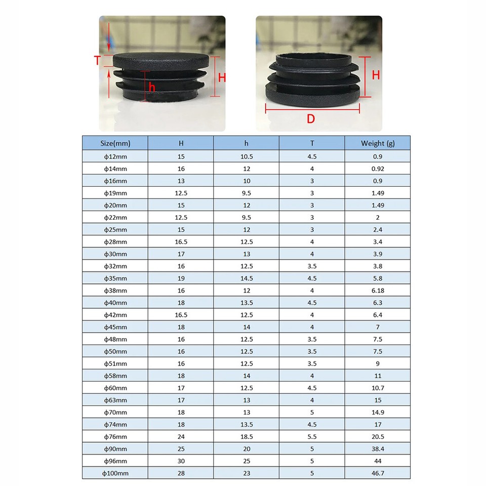 Round Plastic Tube End Caps Insert Bungs Blanking Plugs Stoppers, Chair ...