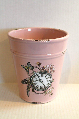 Pink Flower Pot for Floral Arrangement or Plant with Watch Feathers ...