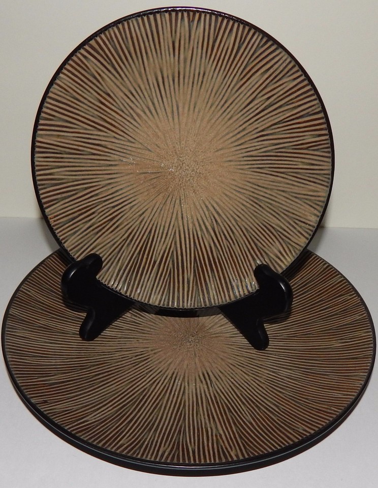 2 Round Ribbed Round Brown Tan Serving Tray Plates | eBay