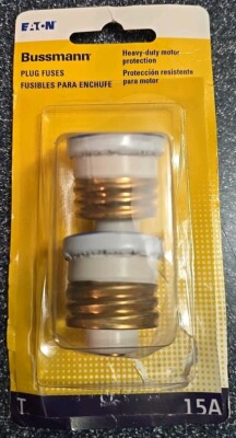 2pk Bussmann Buss 15 Amp 125V Plastic Plug Fuse Heavy Duty TYPE S BP/T ...