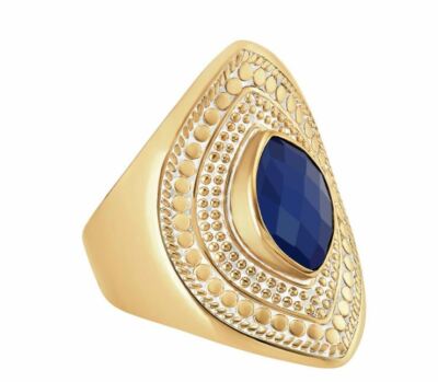 ANNA BECK NEW LAPIS MARQUISE SHIELD RING 18K GOLD .925 STERLING SZ 5 ...