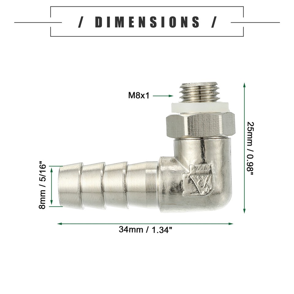 ONE Car 90 Degree Brass Fitting Hose Adapter8mm 5/16" Barb to M8x1 ...